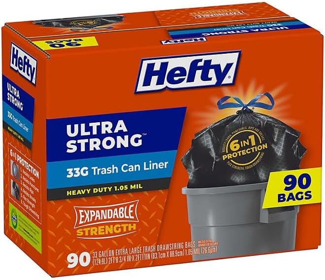 Amazon.com: Heftyy Ultra Strong Trash Can Liners, 33 Gallon, 90 Count ...