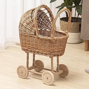 Amazon.co.jp: Kisigim Wheelbarrow Stroller, Natural Willow Toy ...