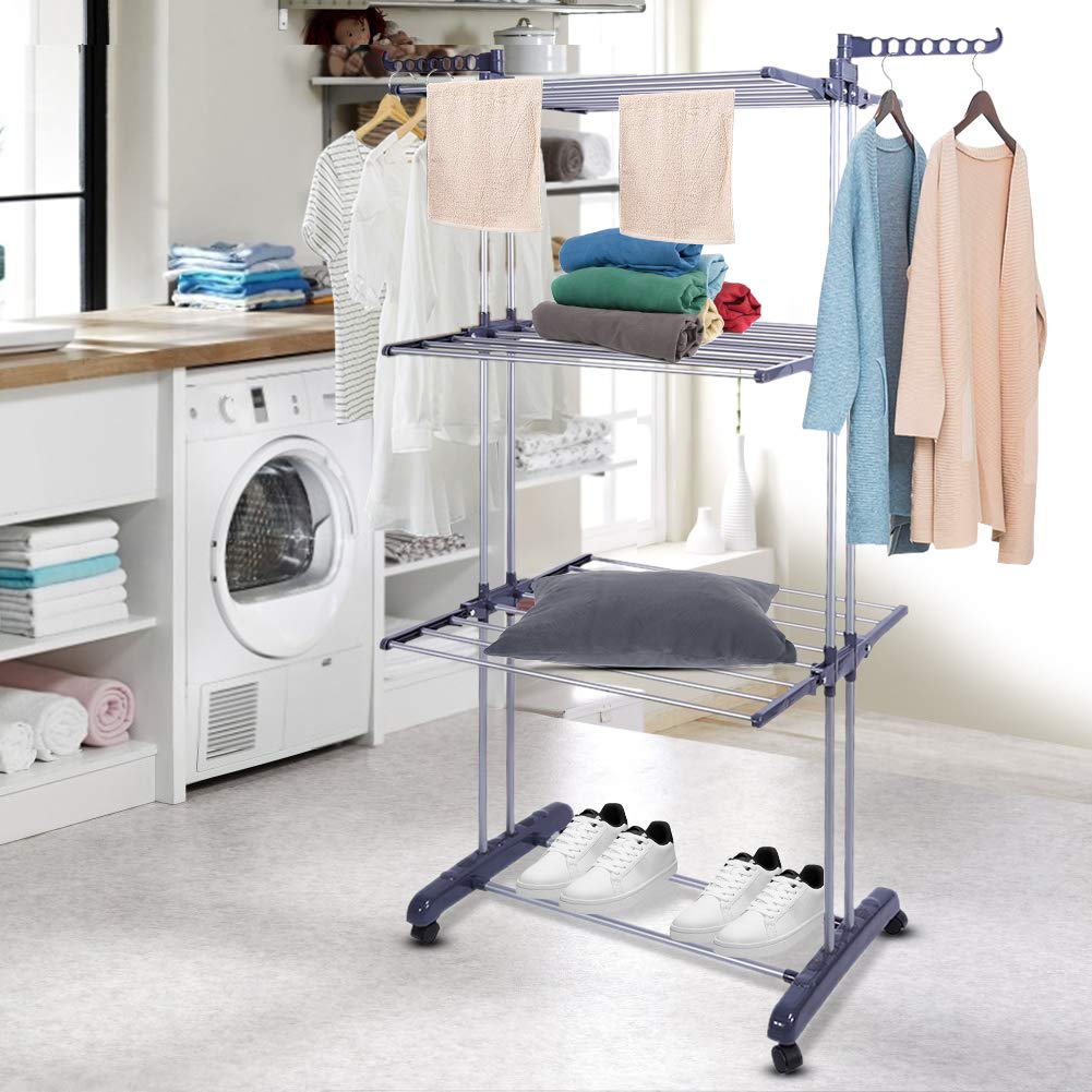 Buy Dryer Rack with Wheels 3 Tier Foldable Laundry Drying Clothes Rack ...