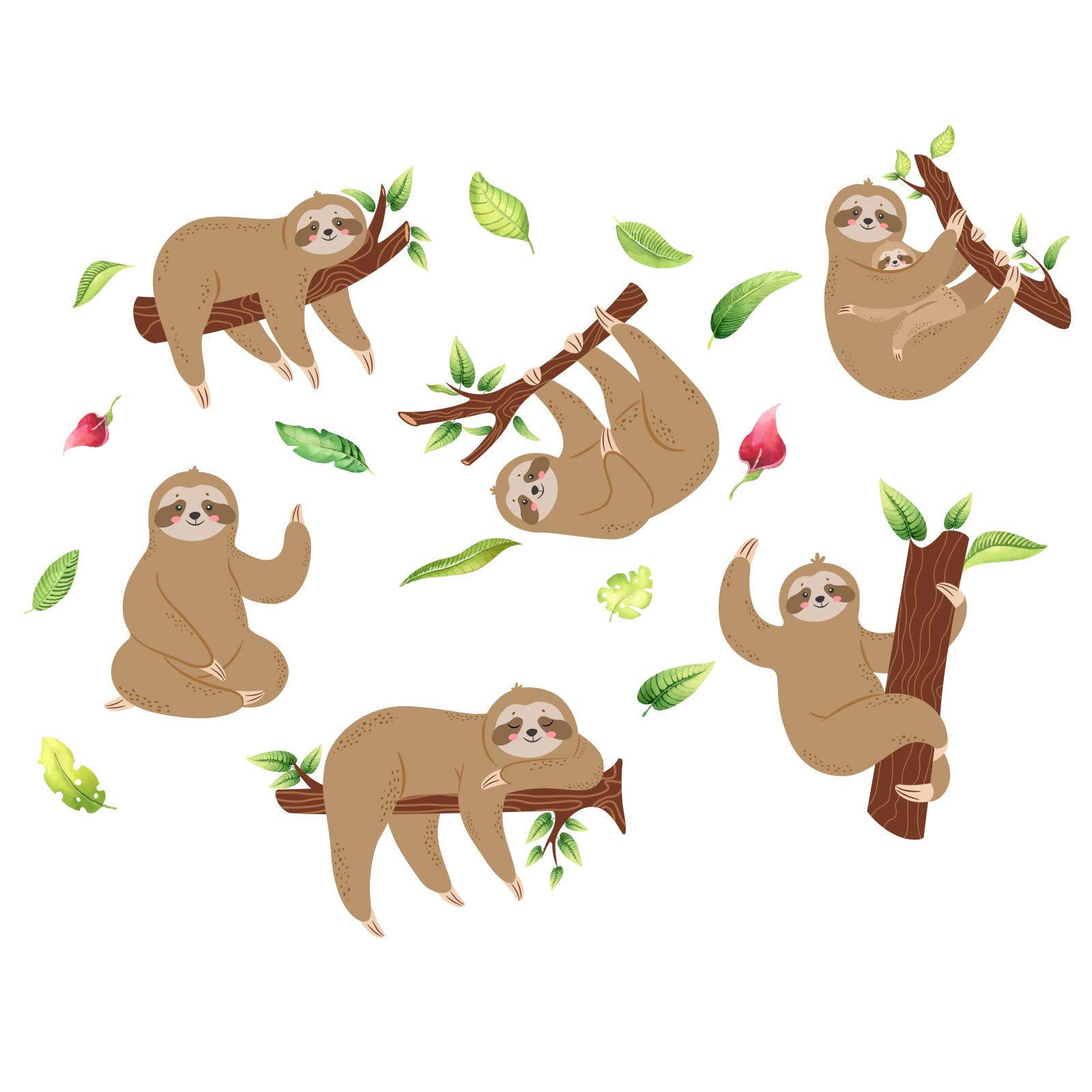 Amazon.com: PLIGREAT 2 Sheets Cute Sloth Wall Stickers, Peel and Stick ...