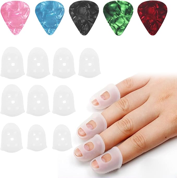 10 pieces of silicone finger protector, with 5 guitar picks, string ...