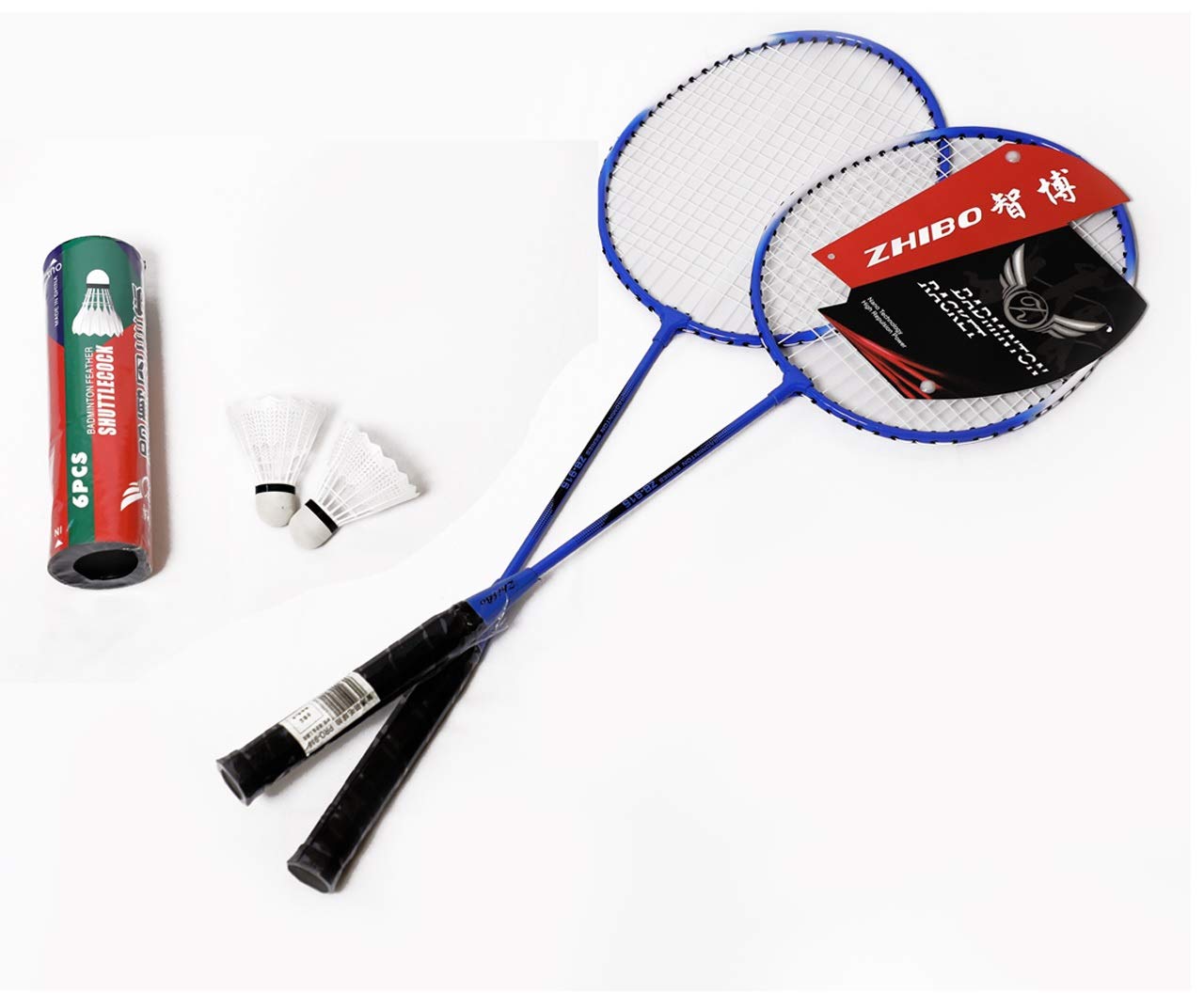 Buy Zhi Bo Badminton Racket Set of 2 shettle with 6 Pieces of Cock with ...
