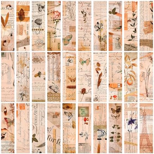 JSRQT 30Pcs Vintage Paper Bookmarks, Plant Butterfly Newspaper ...