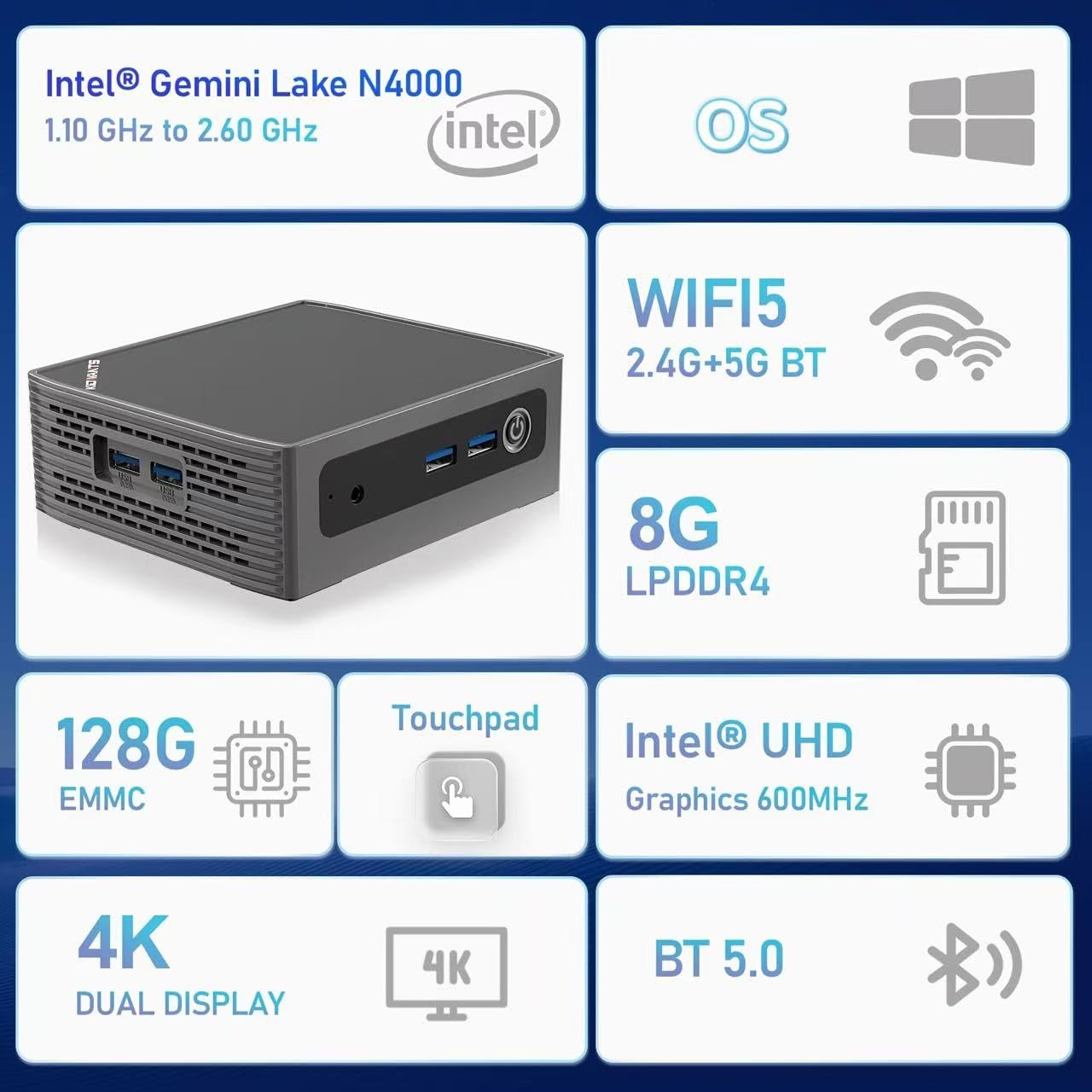 Windows 11 Mini Pc KN1 Touch Mini PC - Intel N4000, 8GB RAM, 128GB ...