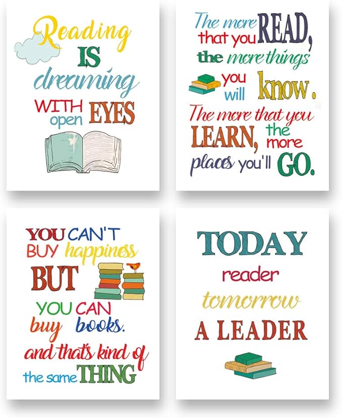 Amazon.com: Colorful Reading Inspirational Quote Art Print-Book ...