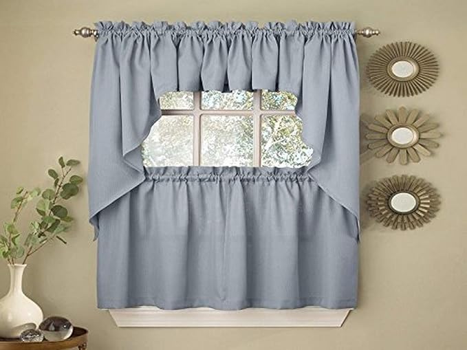 Amazon.com: Sweet Home Collection Opaque Rib Cord Kitchen Curtains Pair ...