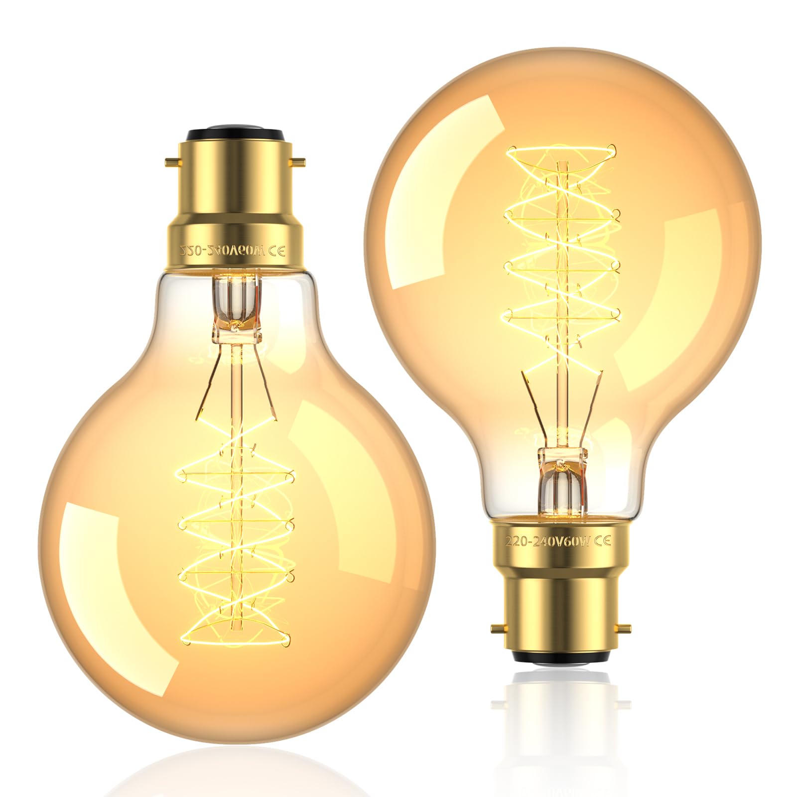 BrightArk B22 Vintage Decorative Light Bulbs G80 Dimmable Filament ...