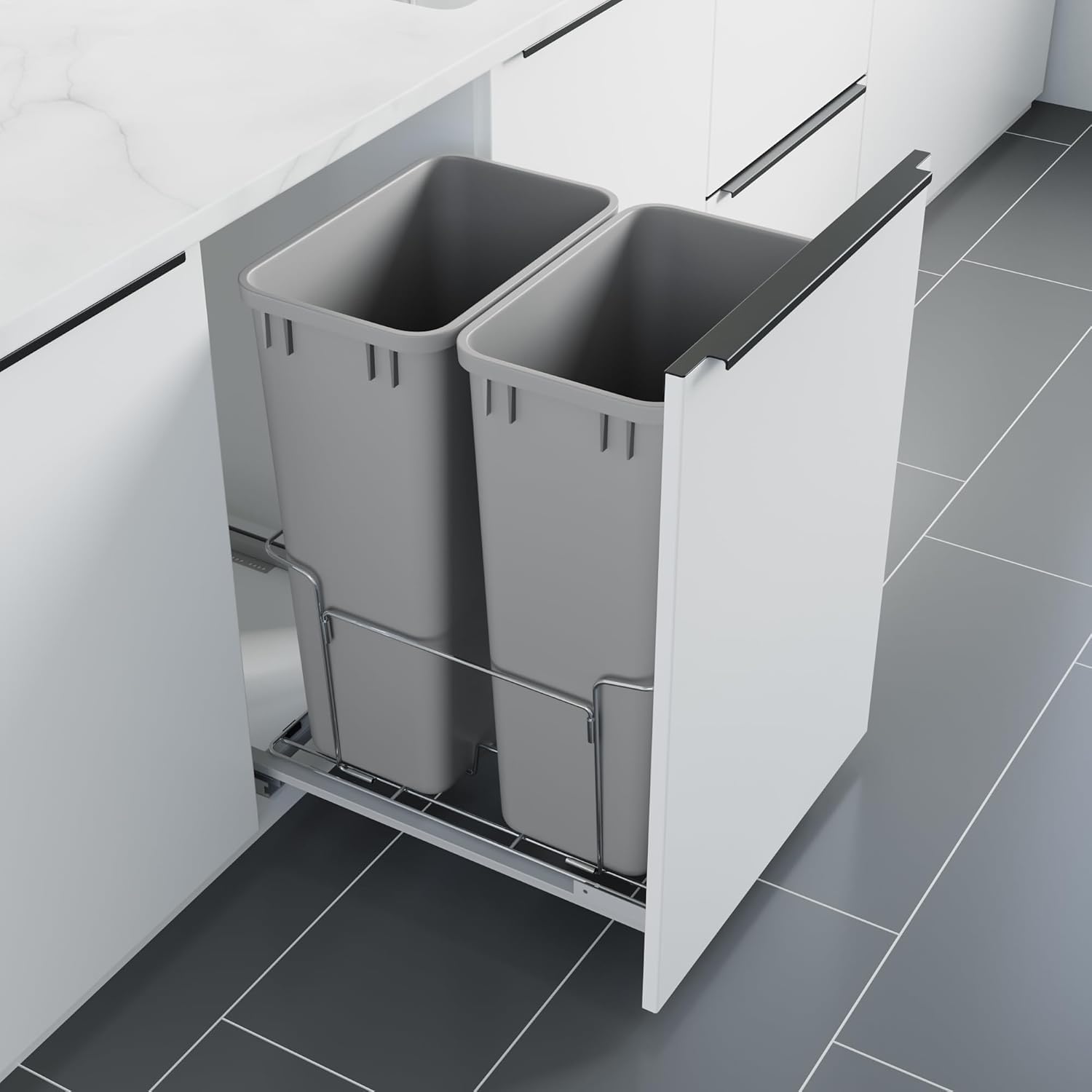 Amazon.com: Dowell Alu Bottom Mount Pull-Out Waste Container W/Door ...