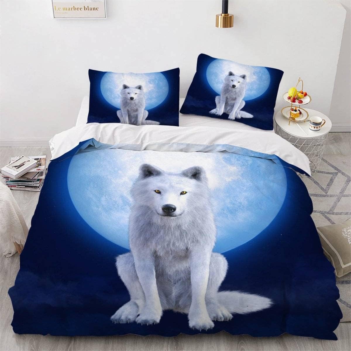MEVASA Wolf Bedding Double Bed Set Microfiber Teenager Bedding Forest ...