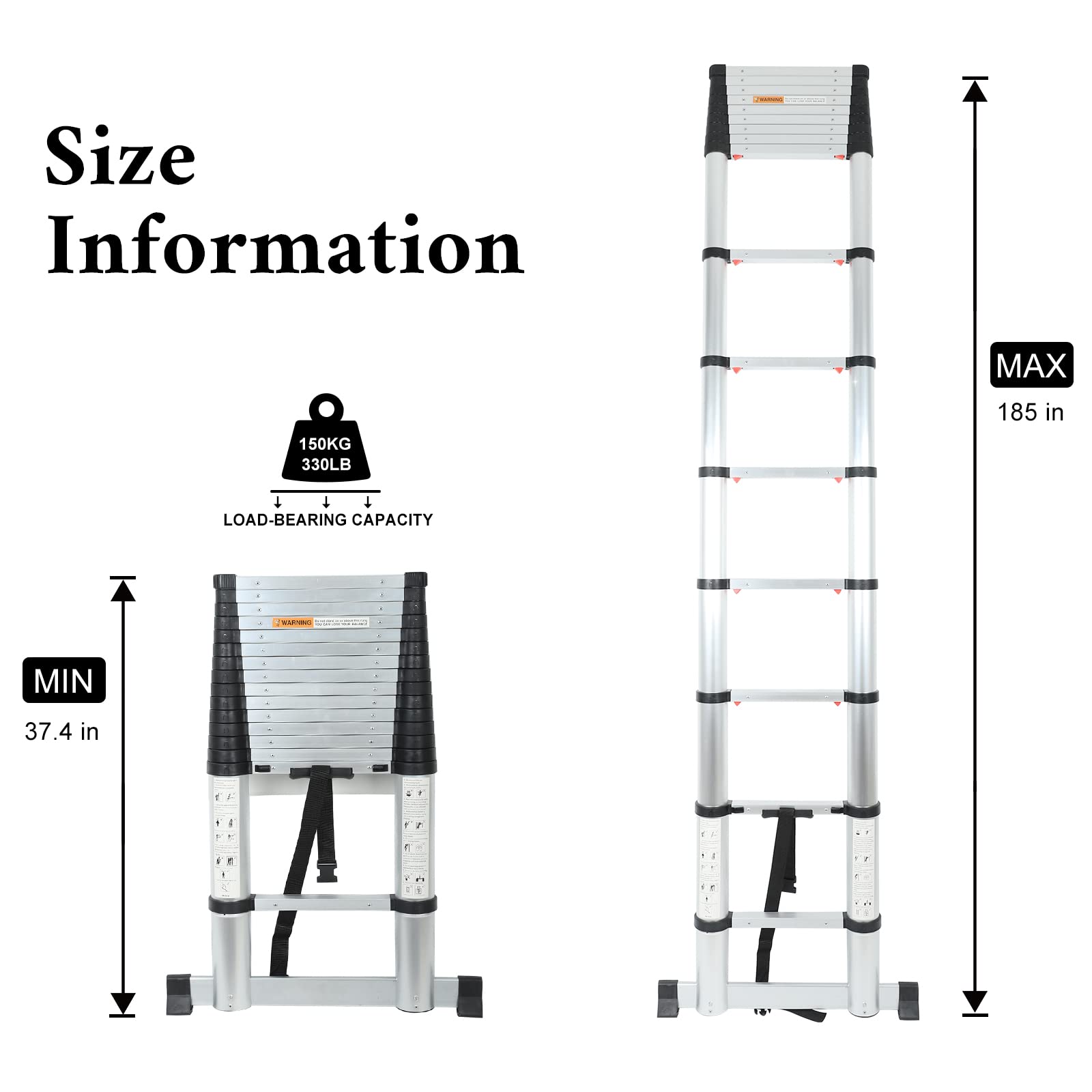 15.5FT/4.7M Telescopic Ladder, Slow Down Design Multipurpose ...