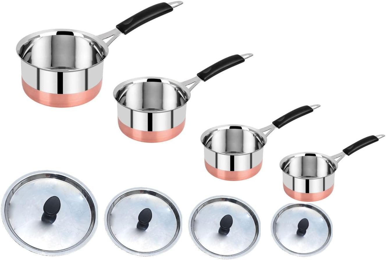 Amazon.com: Generic 8 Pcs Set - Stainless Steel Copper Bottom Saucepan ...