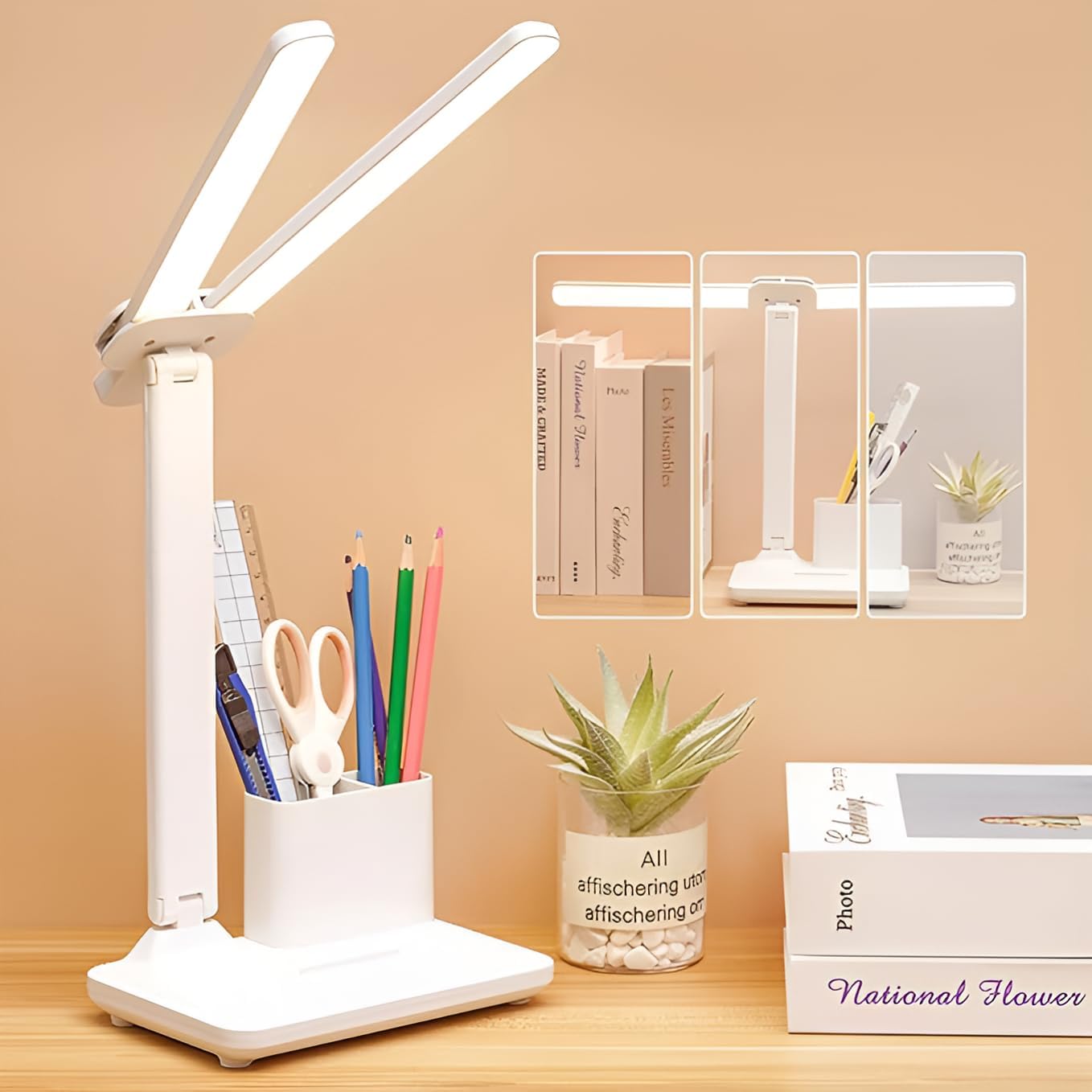 Table Lamp With Pen holder,Double Headed Desk Lamp with adjustable arms ...