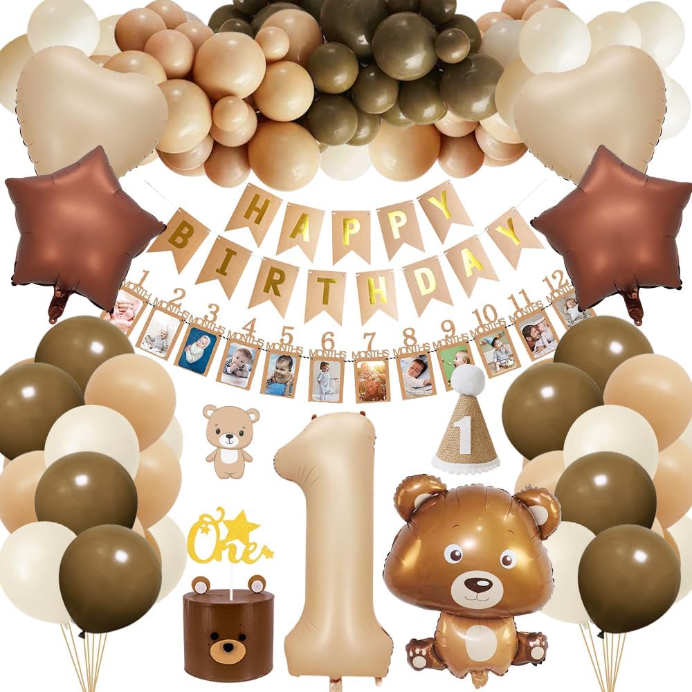 Amazon.com: 1st Birthday Decorations Boy, Bear First Birthday Party ...