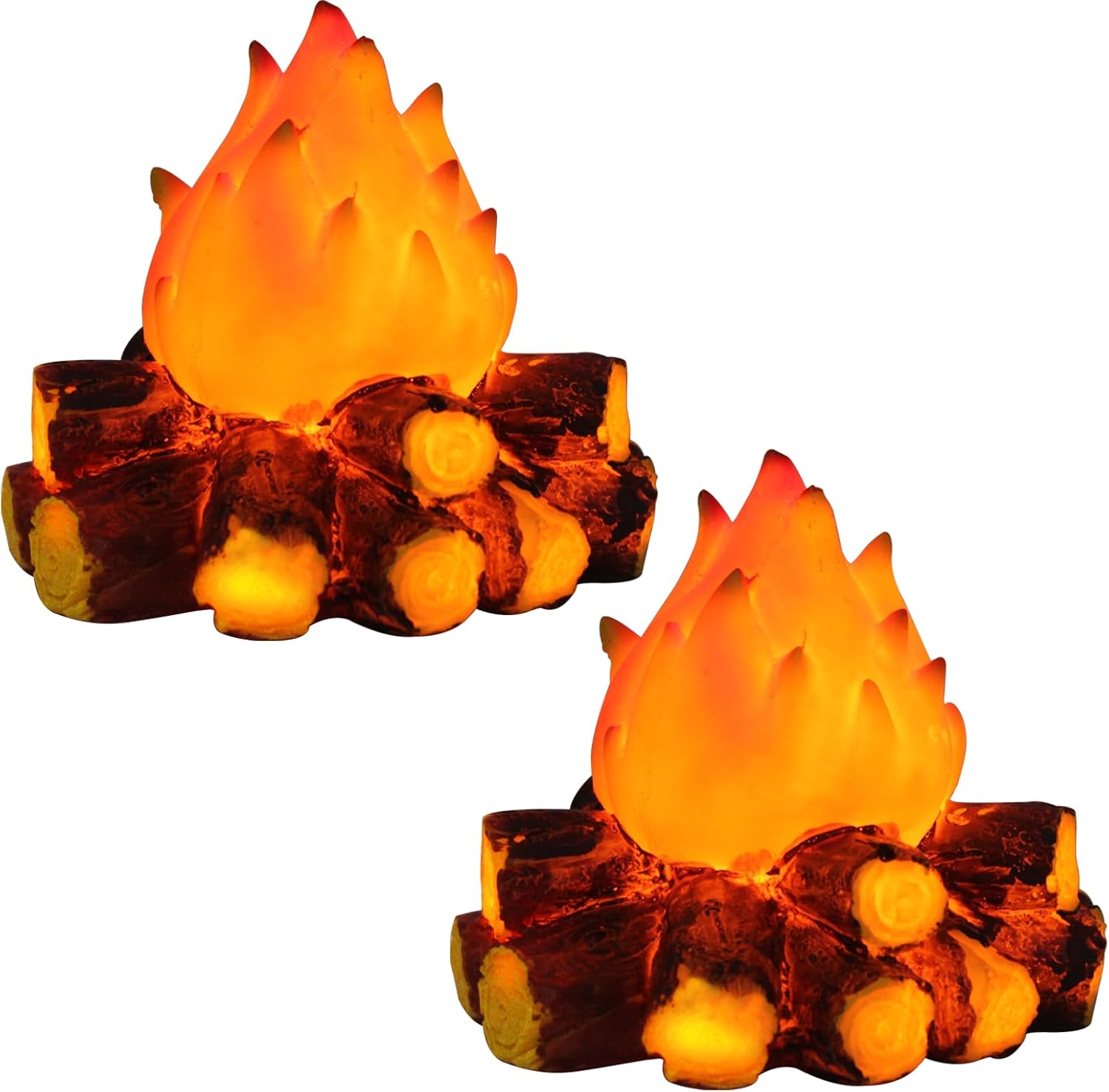 TUSAUW 2 Pcs Fake Campfire Night Light, 3D LED Fake Fire Pit Firewood ...