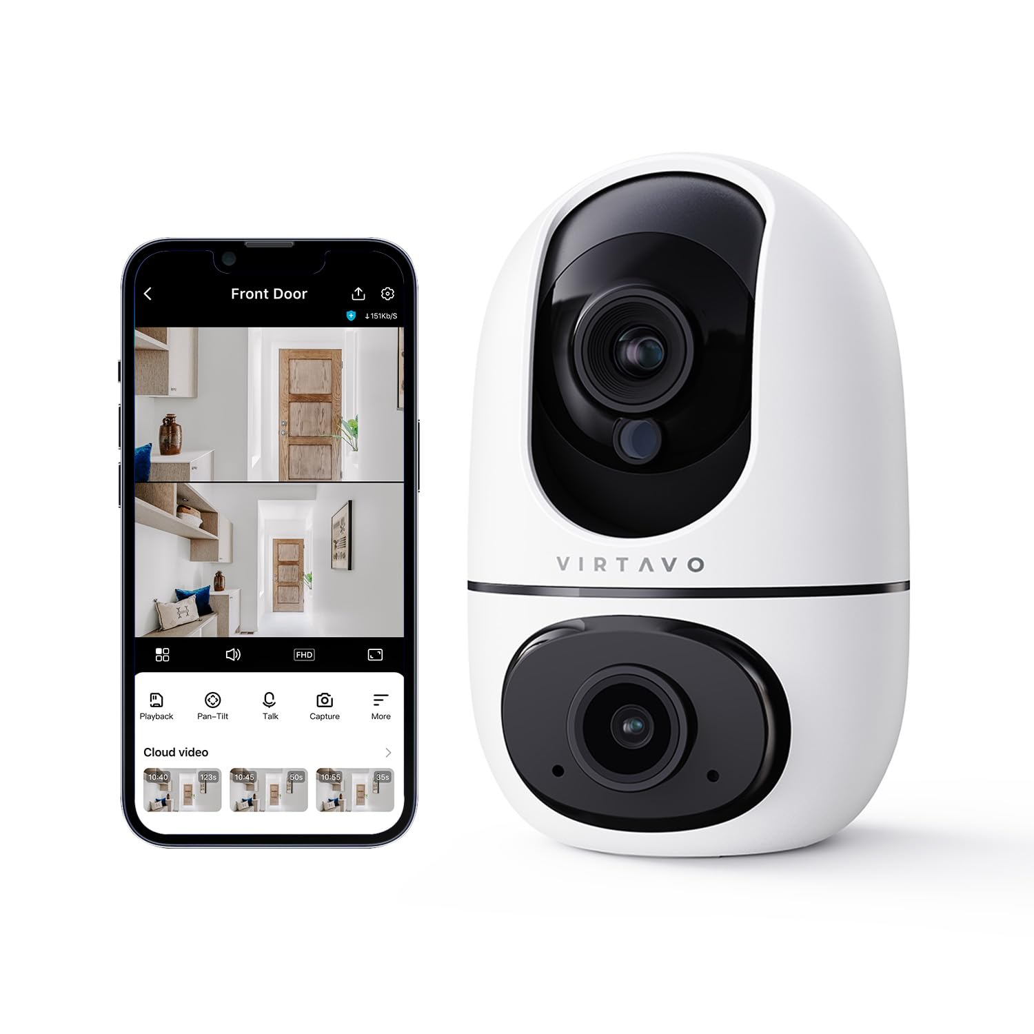 virtavo Caméra Surveillance WiFi Intérieure, 360° Double Objectif 1080P ...