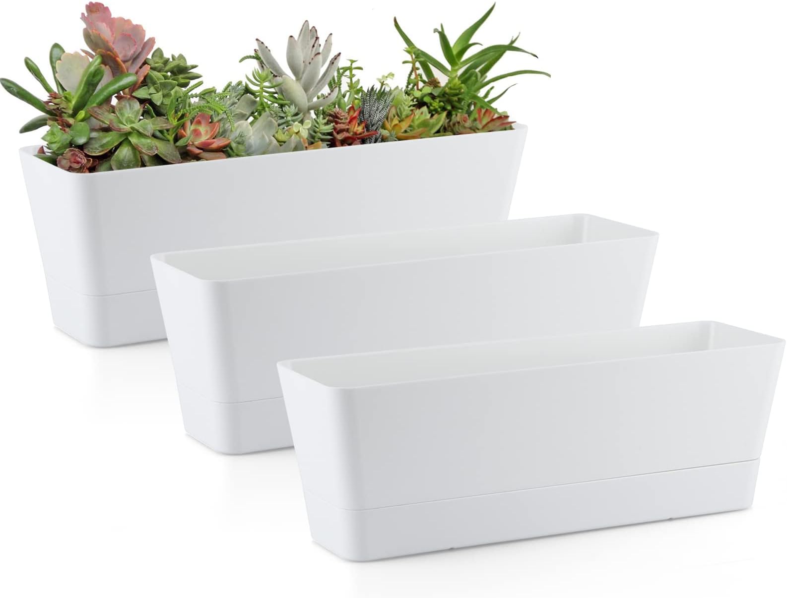BELLE VOUS Vasi Ceramica per Piante Bianchi Rettangolari con Sottovaso ...