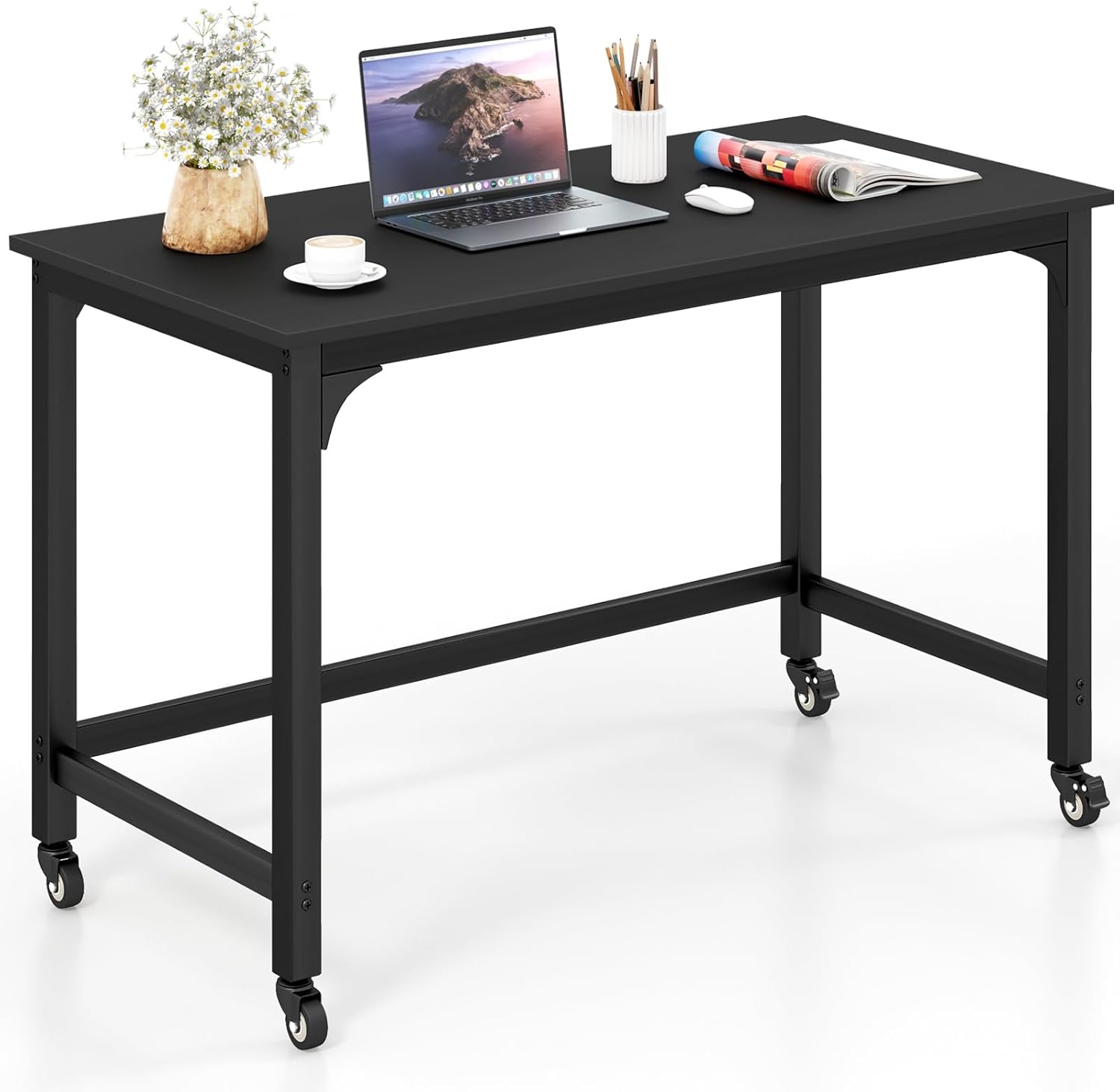 Tangkula 48" Mobile Computer Desk, Rolling Computer Workstation with 4 ...