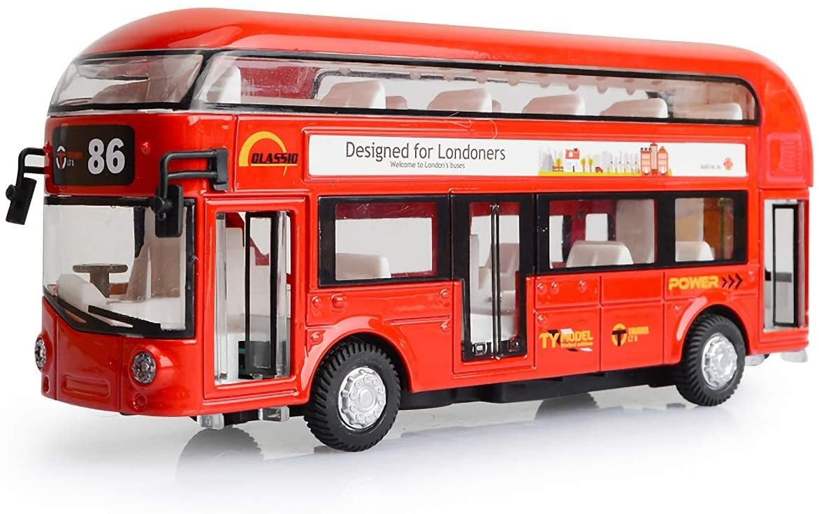 KWARE Pull Back City Bus Toy 7″ London Double Decker Bus Routemaster ...