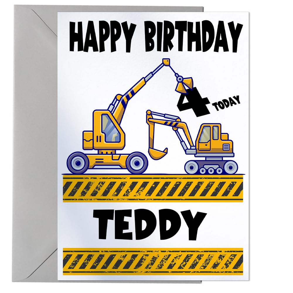 Personalised Construction Digger Birthday Card, A5 Size, with Envelope ...