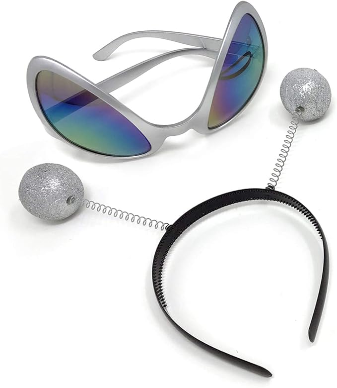 Amazon.com: Silver Alien Glasses Martian Headband Set Costume Party ...