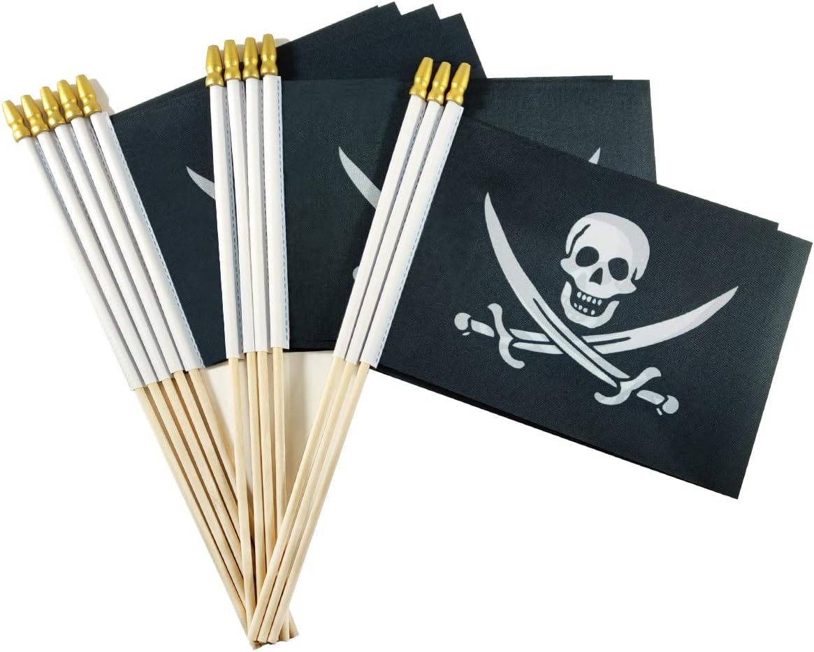 Amazon.com : JOLLY ROGERS PIRATE 4 X 6 Inch Mini Stick Flag with 10 ...