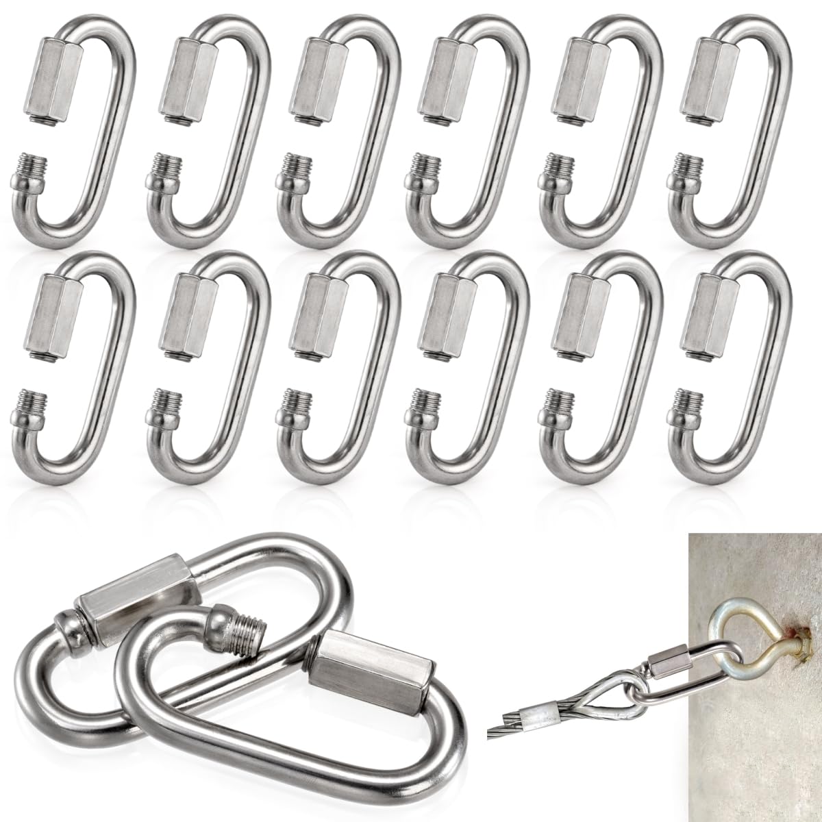 Eorbow 12 Pack Quick Link, 5/16Inch Stainless Steel Oval Locking Clips ...