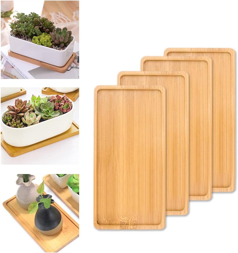 Ianulus Wooden Tray, 2 Pieces Wooden Square Tea Tray, Rectangle Saucer ...