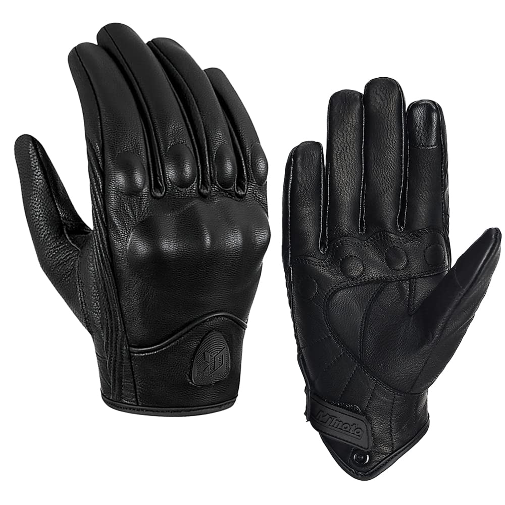 mjmoto Leather Motorcycle Gloves,Perforated Motorcycle Gloves for Men ...