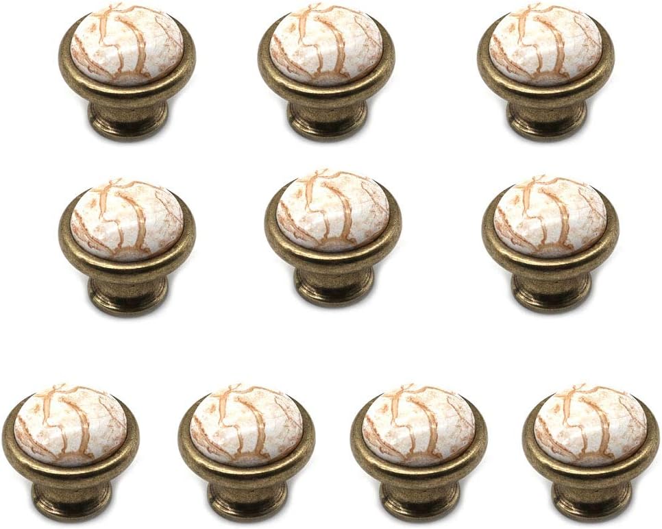 Dophee Vintage Crack Ceramic Cabinet Handles Antique Brass Drawer Pull ...