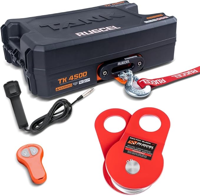 Amazon.com: RUGCEL WINCH 12V Electric Portable Winch 4500lb+10T Snatch ...