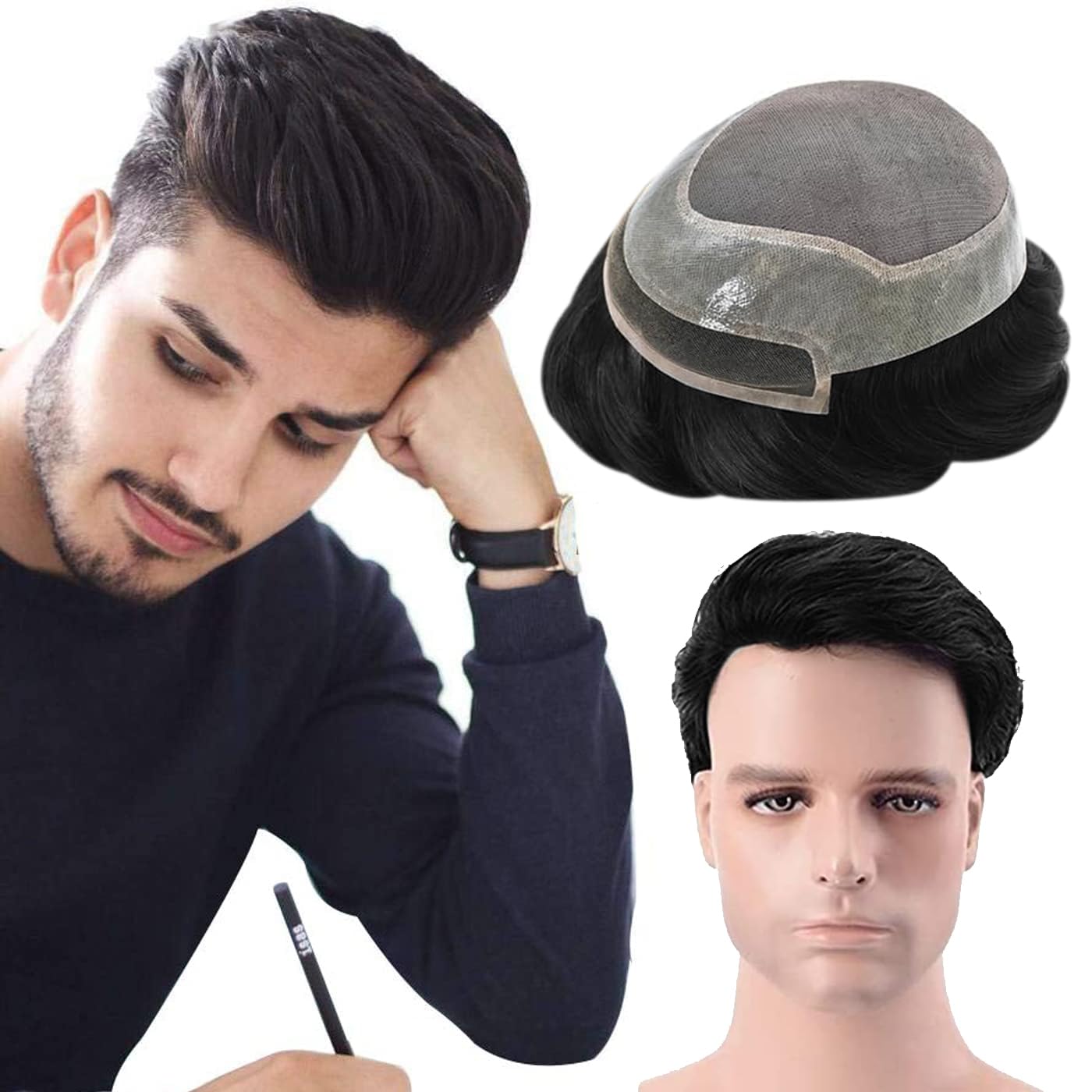 Kabello Men Toupee, Front Lace Hair Patch for Men, Natural Hairline ...