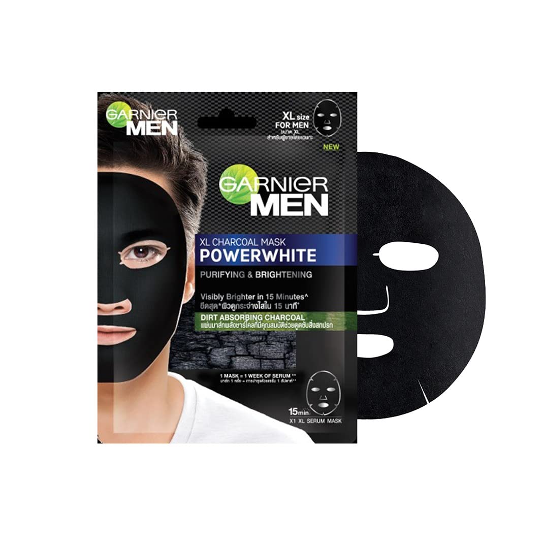 Buy Garnier Men, Sheet Mask, PowerWhite XL Charcoal Mask, Purifying and ...