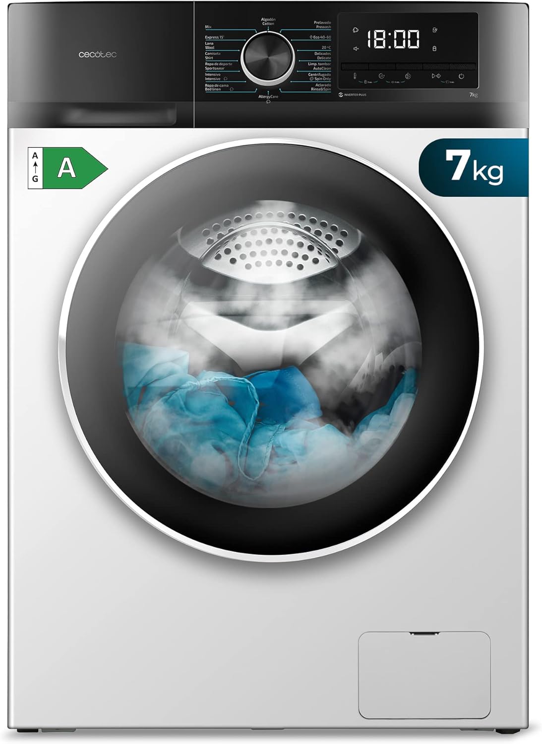 Cecotec Lavadora 7Kg Carga Frontal Bolero Dresscode 7500 Inverter A 1850W, 1400 rpm, Motor ...