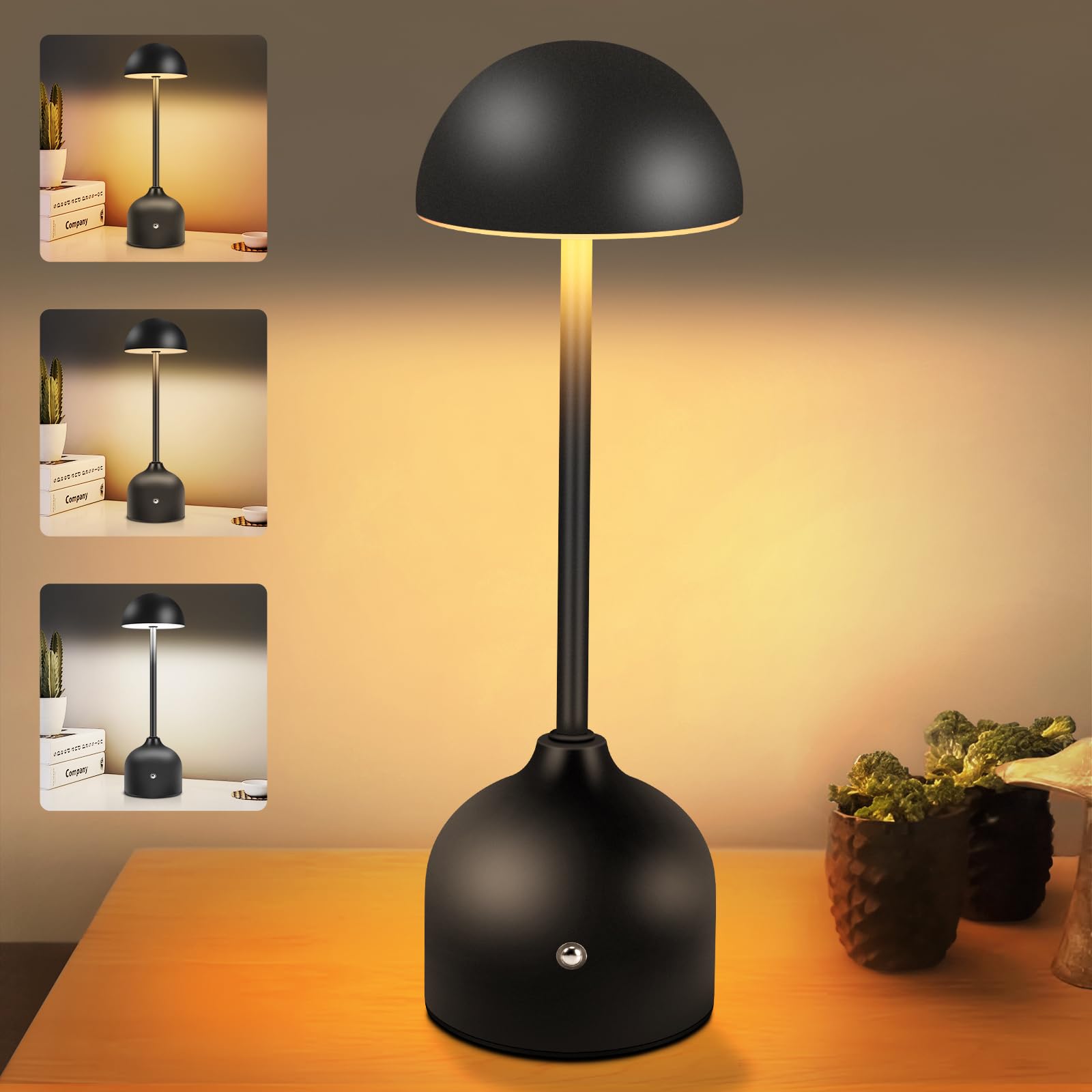 Toowell Rechargeable Table Lamp Battery Operated Lamp Black Cordless ...