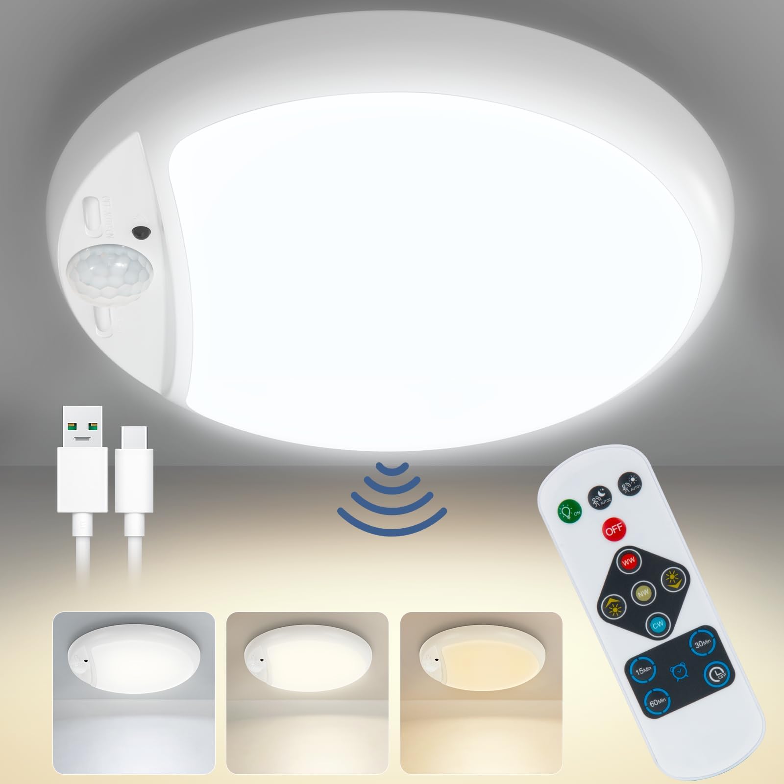 FULEN Motion Sensor Ceiling Light Fixture, Cordless Closet Light ...