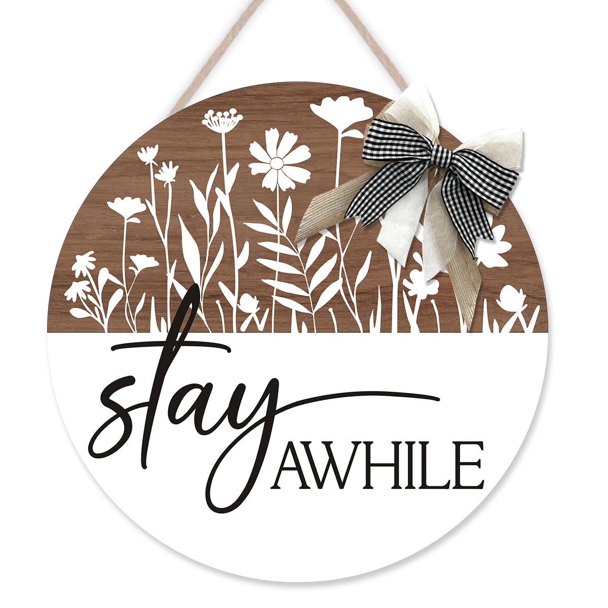 Amazon.com : OLMIXA Stay Awhile with Bow Wooden Sign (12x12 inch ...
