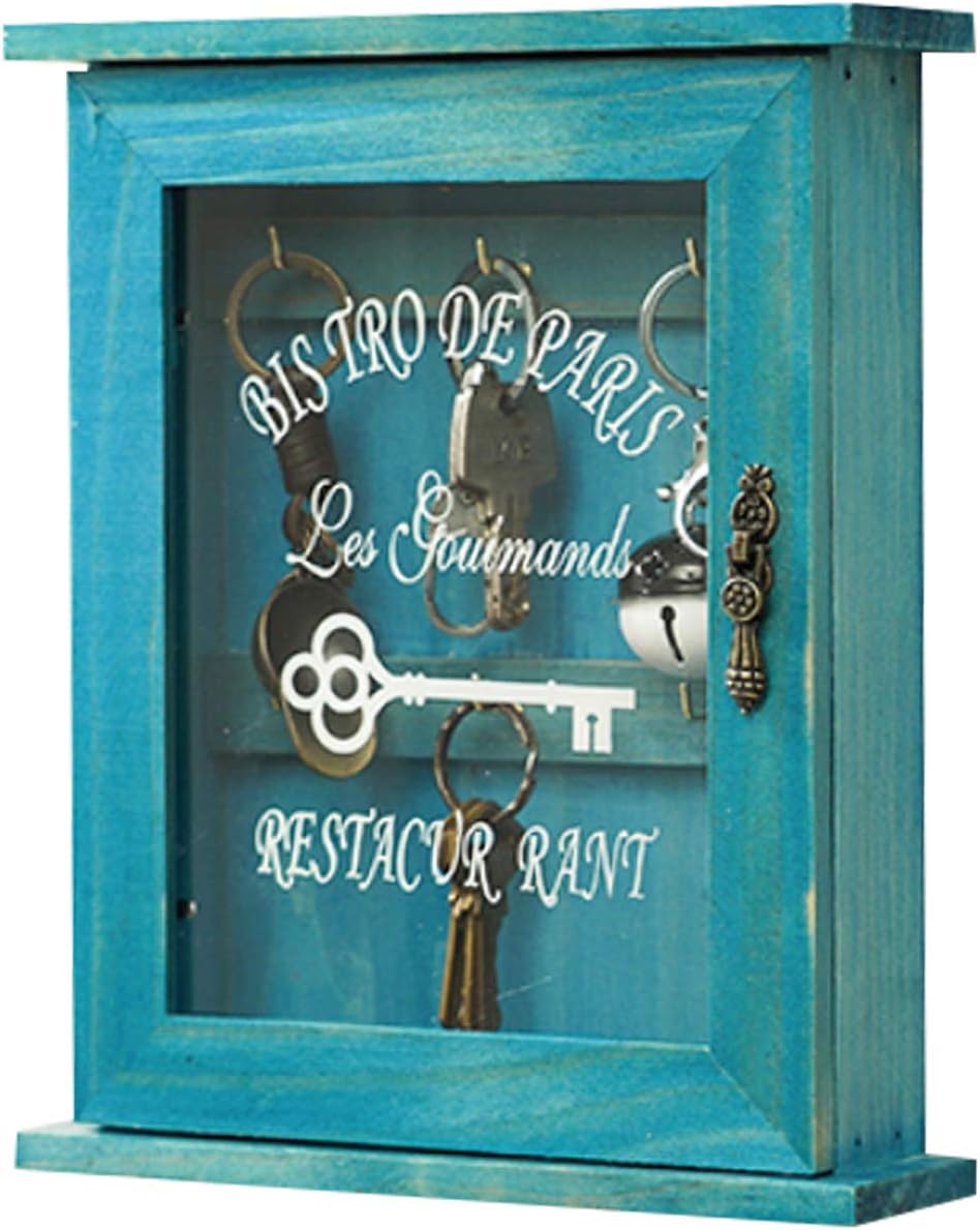 Amazon.com: Glass Wooden Box Key Holder for Wall with 6 Hooks - 8.27" x ...