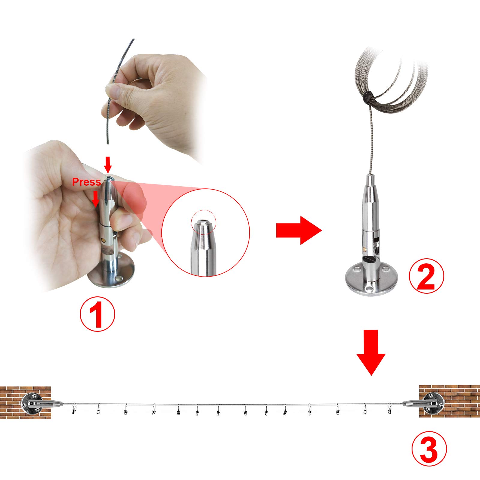 OTTFF 2Pcs 2mm x 6.5ft Stainless Steel Suspension Cable Hanging Hangers ...