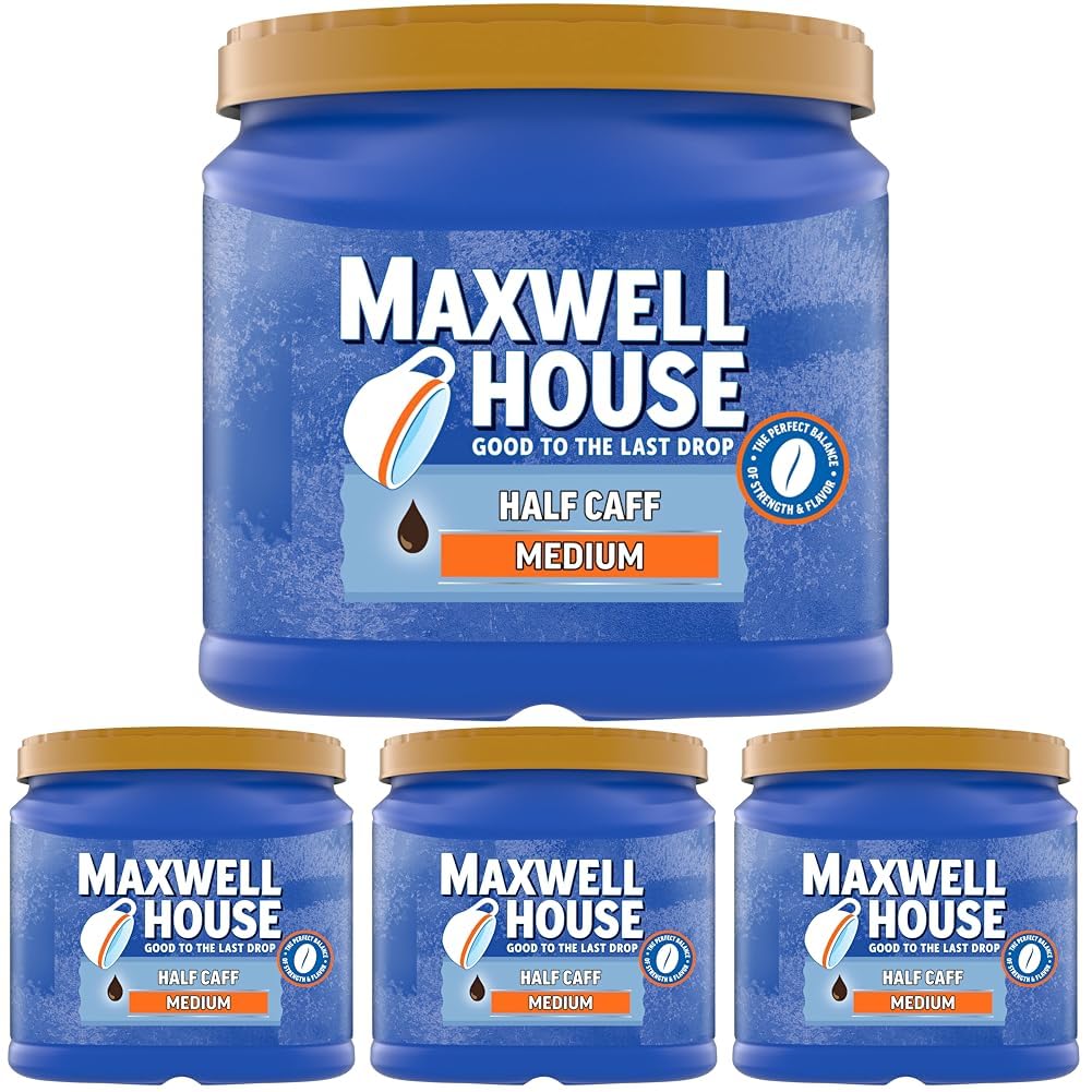 Amazon.com: Maxwell House Half Caff Medium Roast Ground Coffee with 1/2 the Caffeine (25.6 oz ...