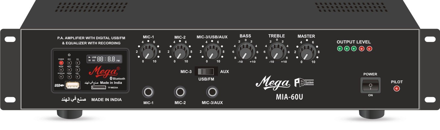 Mega 60W Amplifier With 3 Mike 1 Aux, USB/SD Card Player & Recorder ...