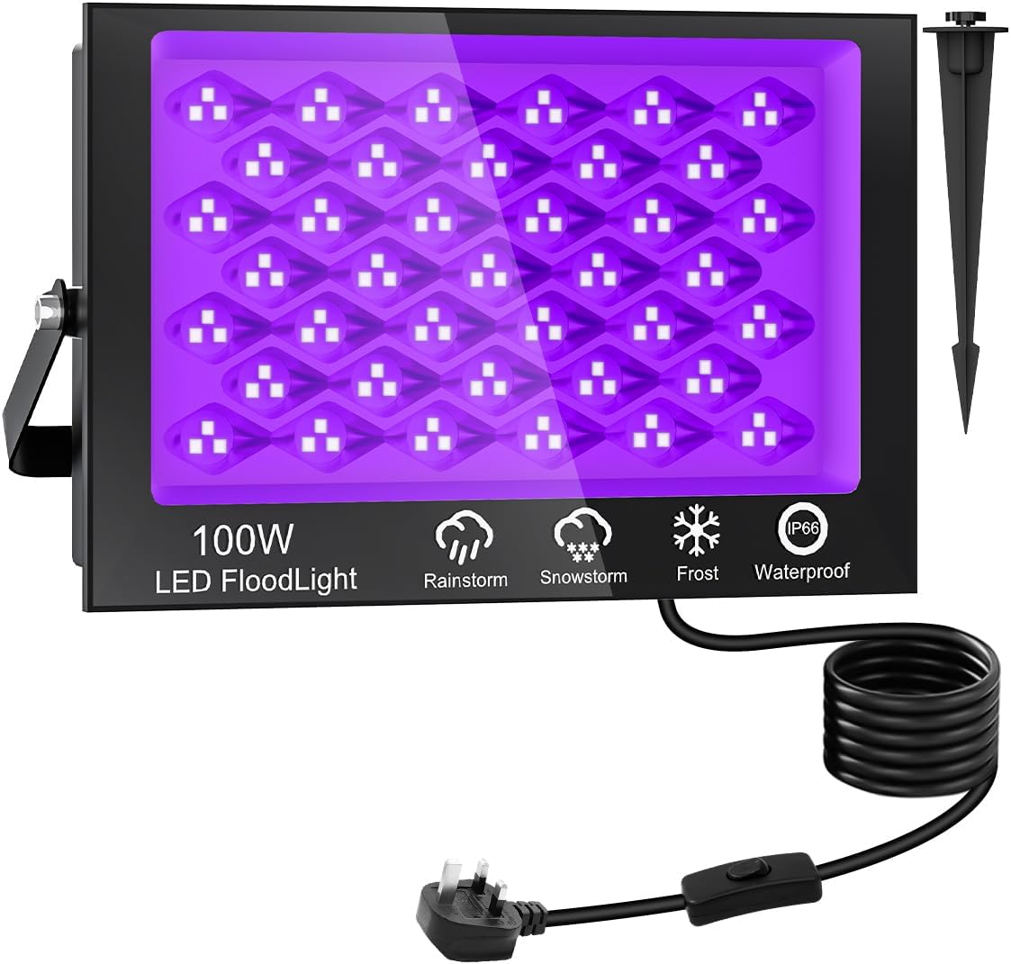 UV Black Light 100W, 390-400nm LED Blacklight With 1.5M Plug and Switch ...