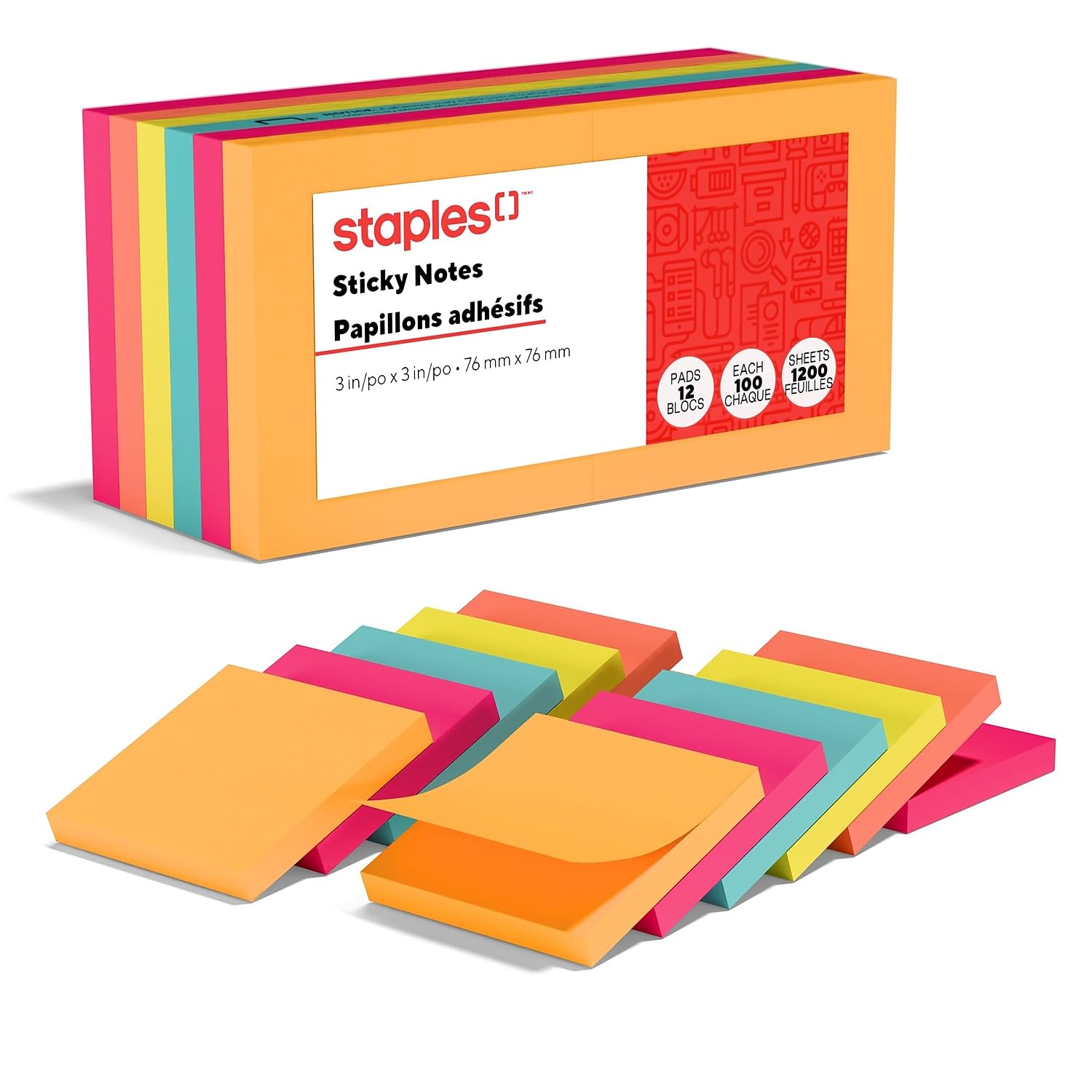 Amazon.com : Staples 565447 Stickies Notes 3-Inch X 3-Inch Bright ...