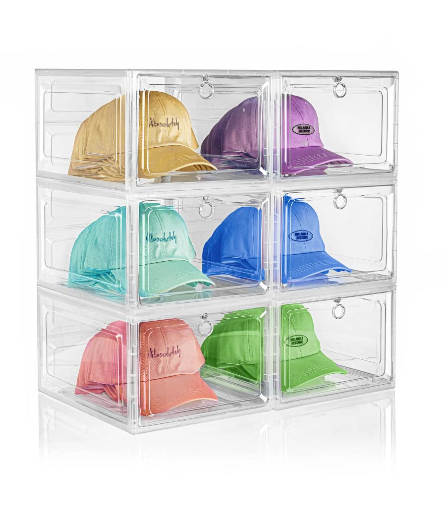 Attelite Hat Organizer for Baseball Caps,6 Pack Hat Storage Box, Dust ...
