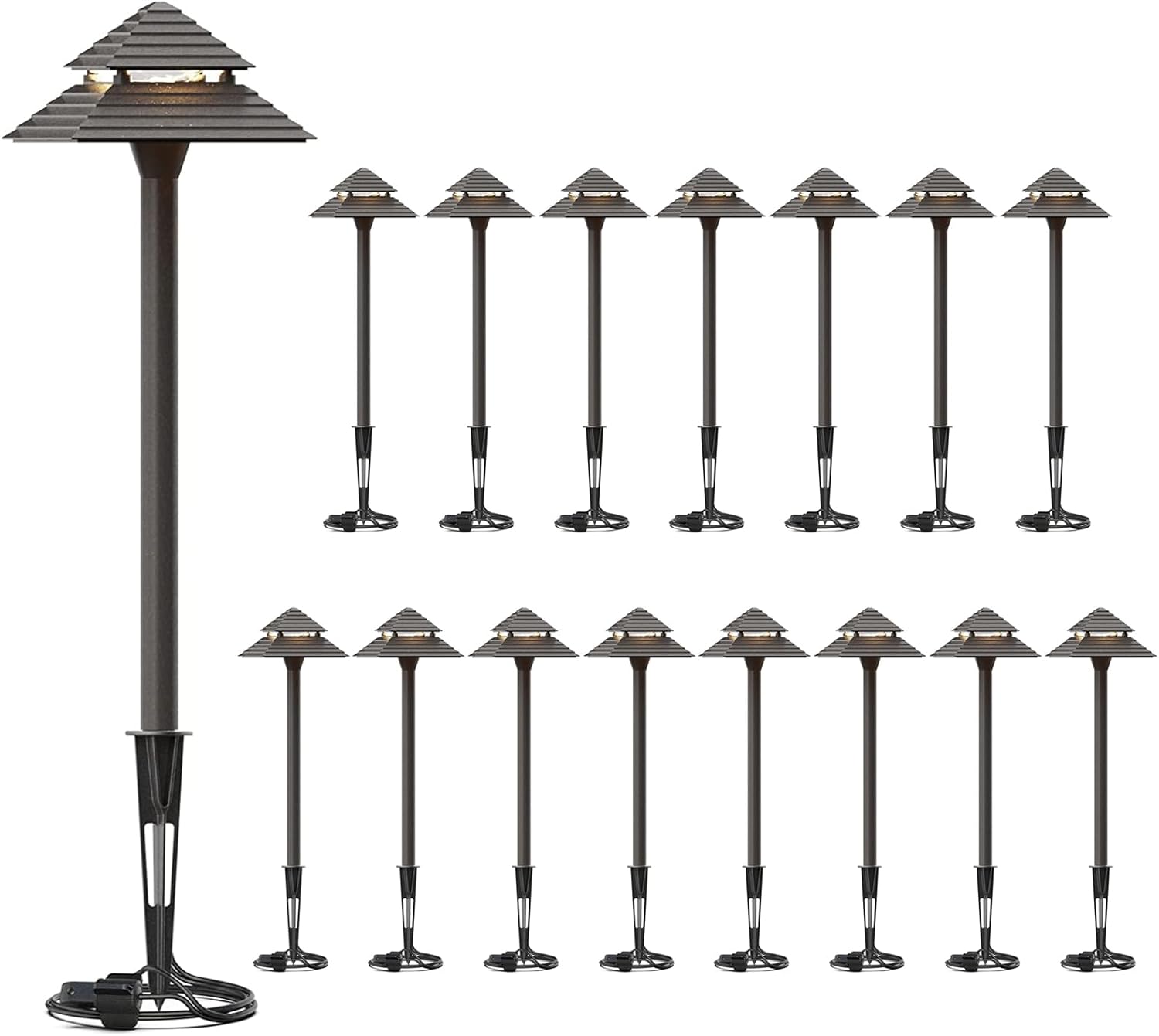 GOODSMANN Landscape Lighting 16PK Low Voltage Outdoor Path Light 2-Tier ...