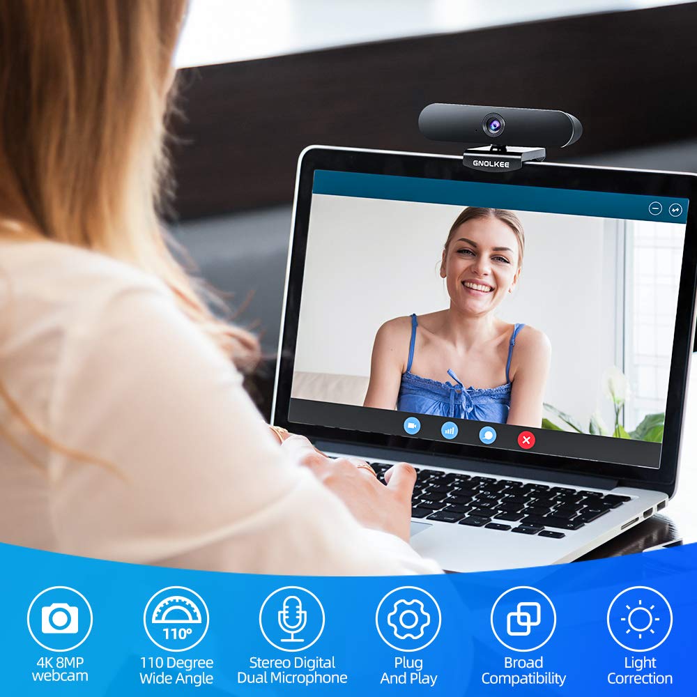 Buy Webcam 4K, Gnolkee 8MP Computer Camera with Microphone and Privacy ...