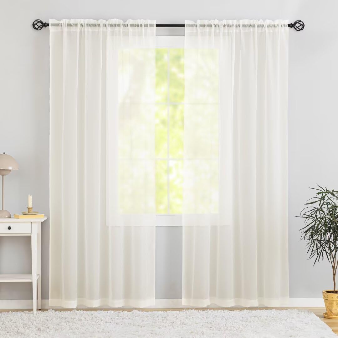 Amazon.com: Karseteli Semi Voile Sheer Curtains 108 Inches Long 2 ...