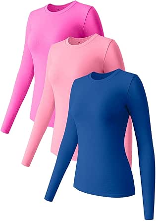 Amazon.co.jp: Women's 3 Piece Long Sleeve Tops Crew Neck Stretch Fit ...