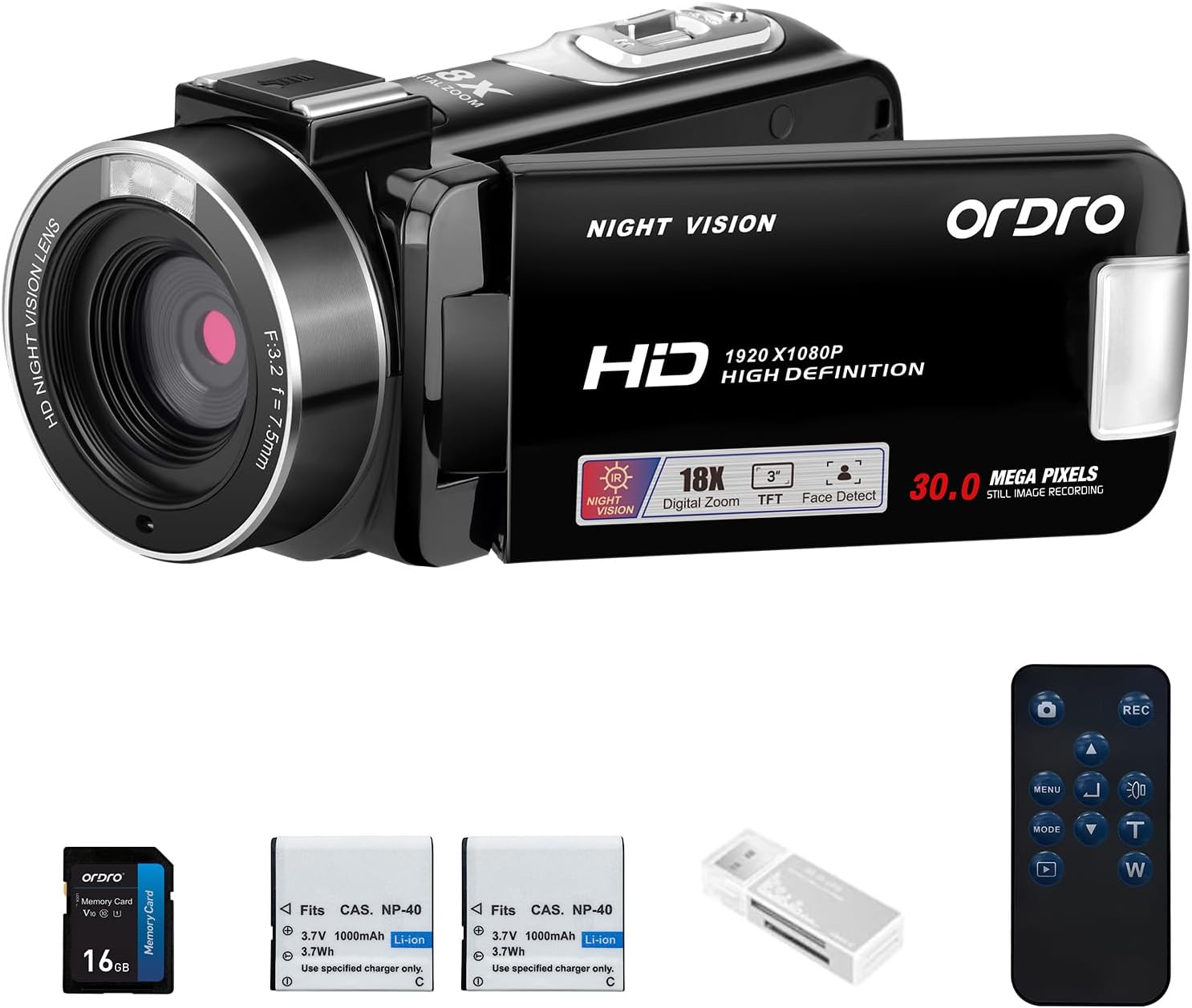 Amazon.com : ORDRO B320 1080P 30FPS Video Camera Recorder, Full HD 30MP ...