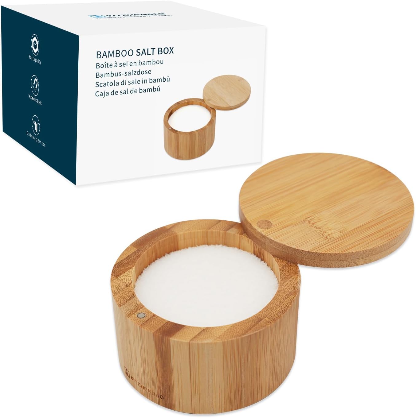 Amazon.com: VICUKIE Salt Cellar, Bamboo Salt Box, Salt Container With ...