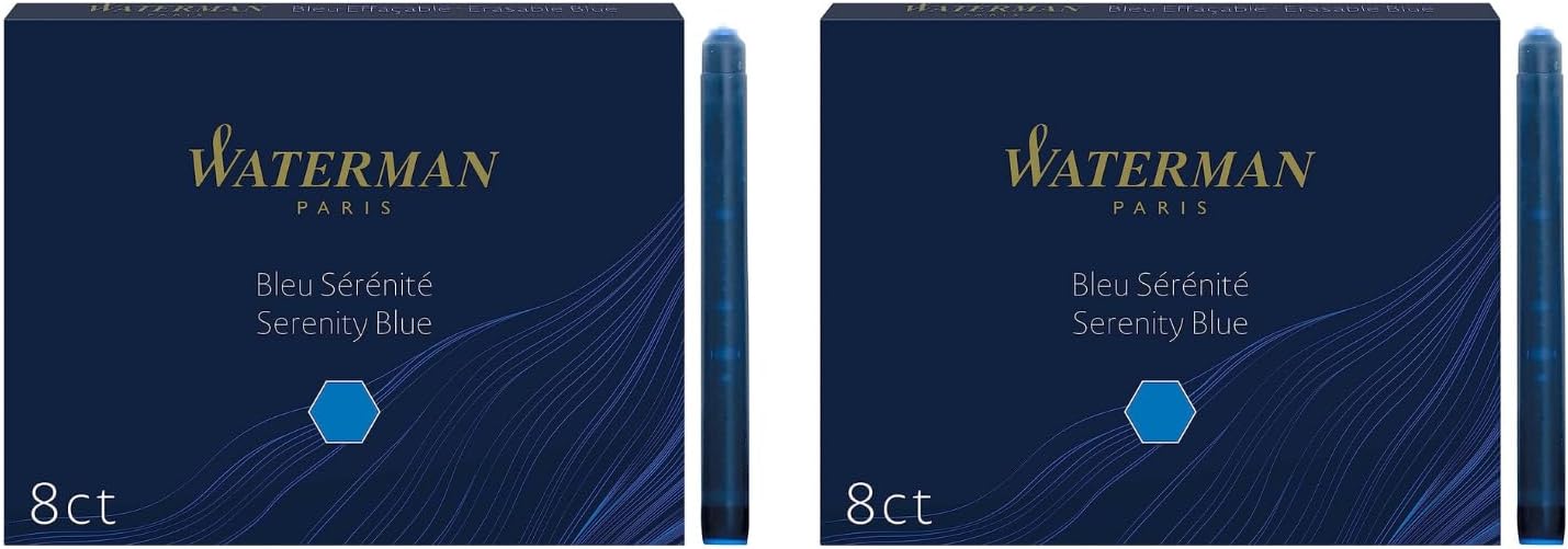 Waterman - 2 X 8 Washable Blue Serenity Ink Cartridges In Carton Box ...